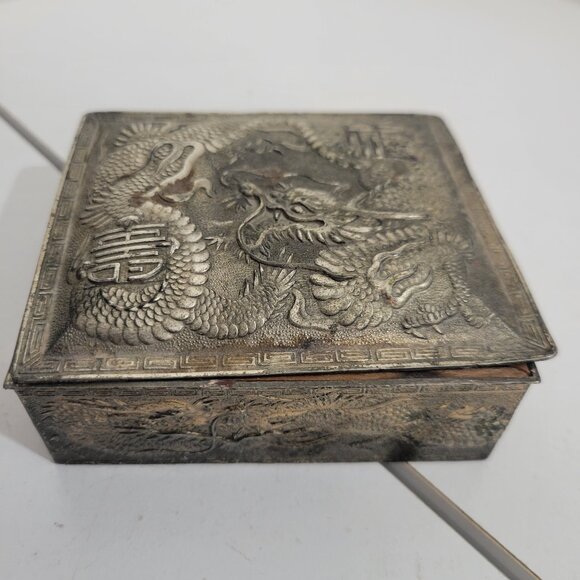 Vintage | Accents | Vintage Silverplate Japanese Dragon Boxwood Lined ...